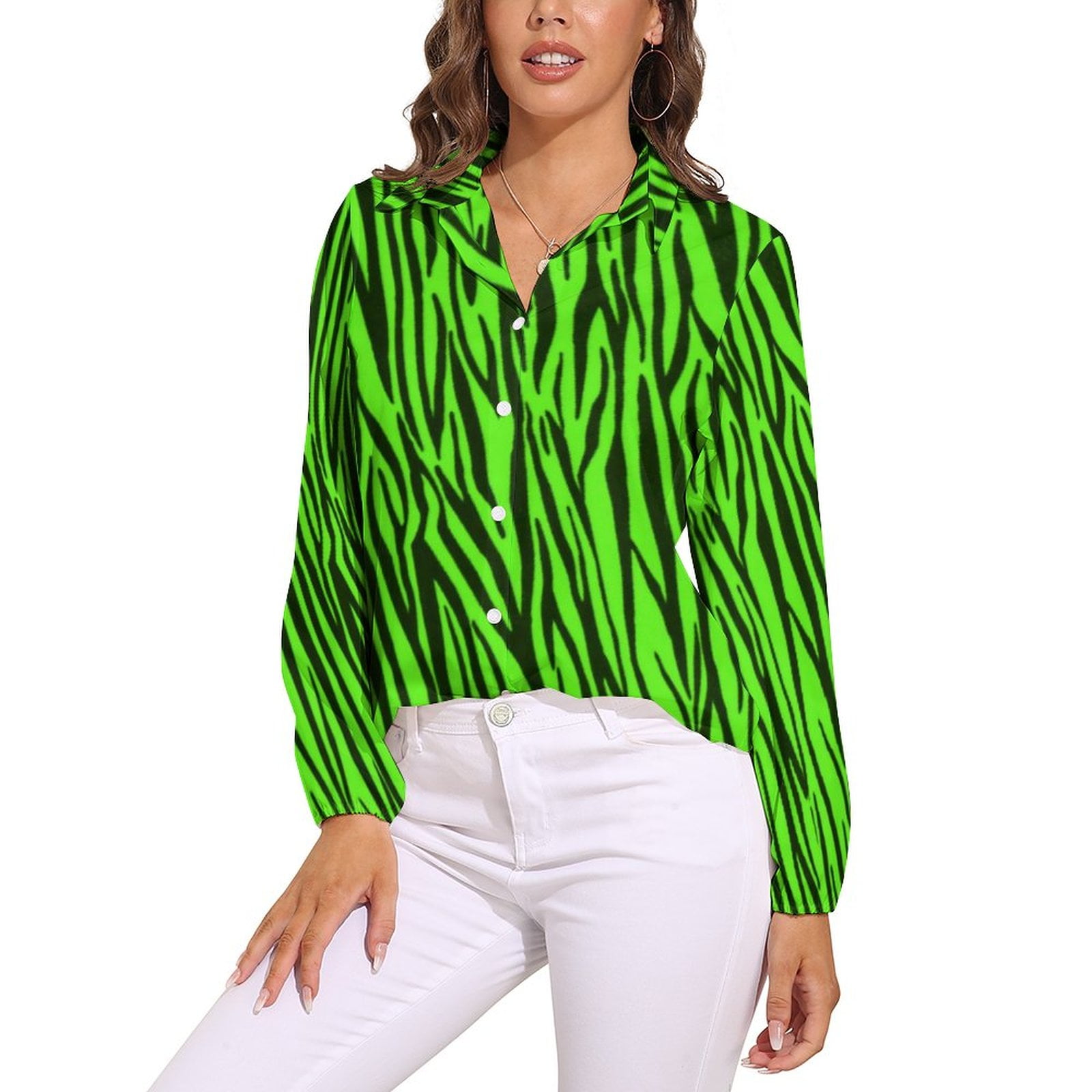 Zebra Print Blouse Long-Sleeve Animal Stripes Retro Blouses Female ...