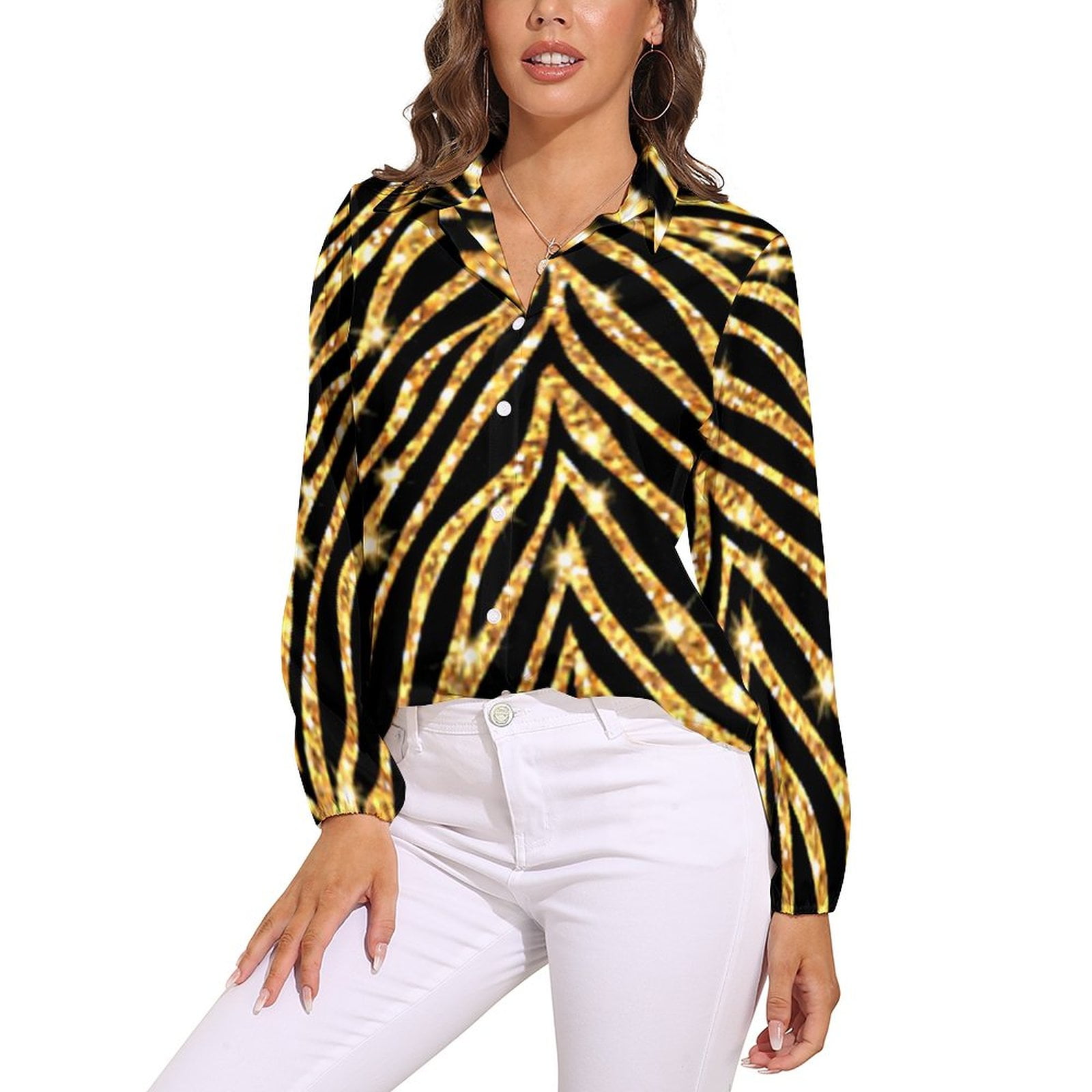Zebra Print Blouse Long-Sleeve Animal Stripes Retro Blouses Female ...