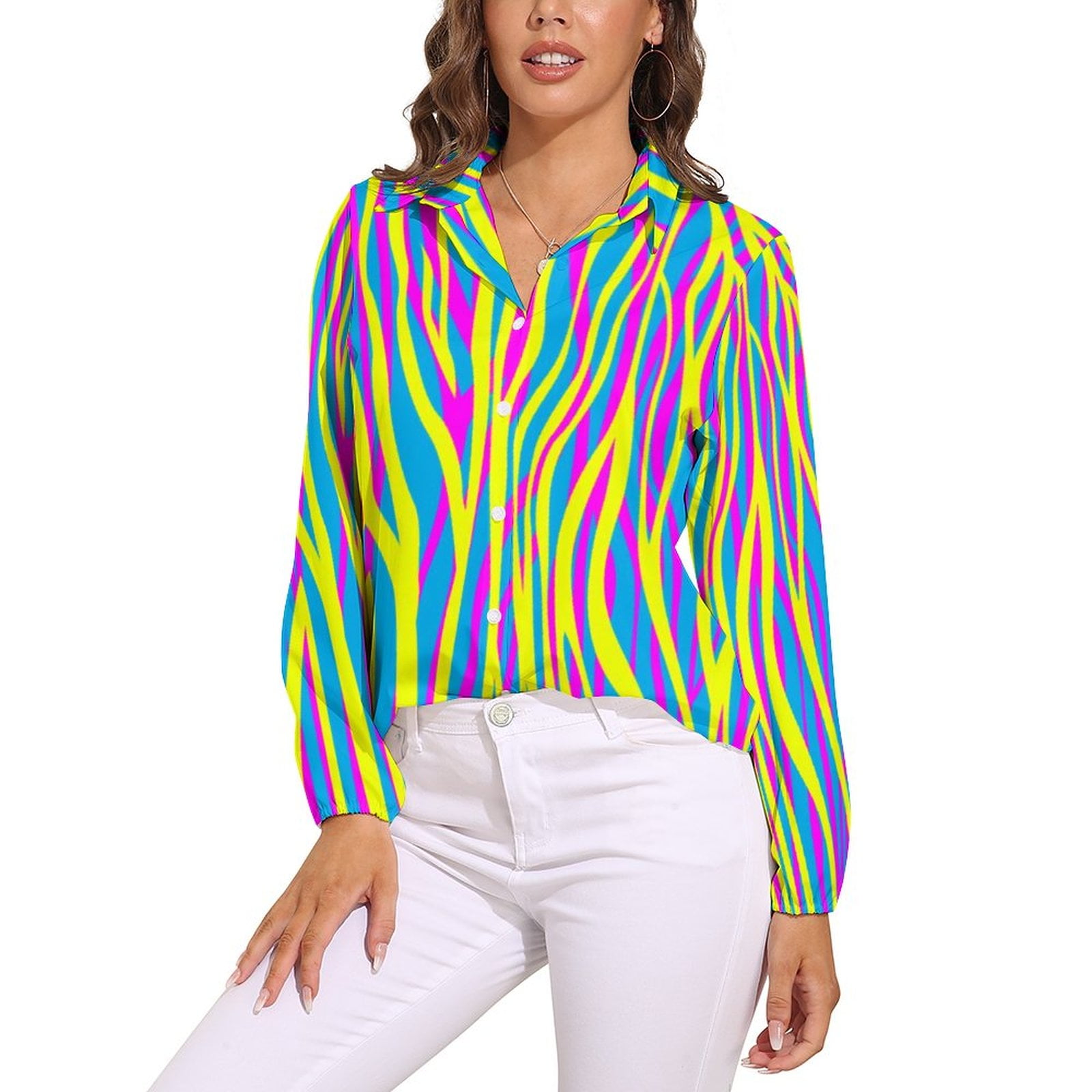 Zebra Print Blouse Long-Sleeve Animal Stripes Retro Blouses Female ...