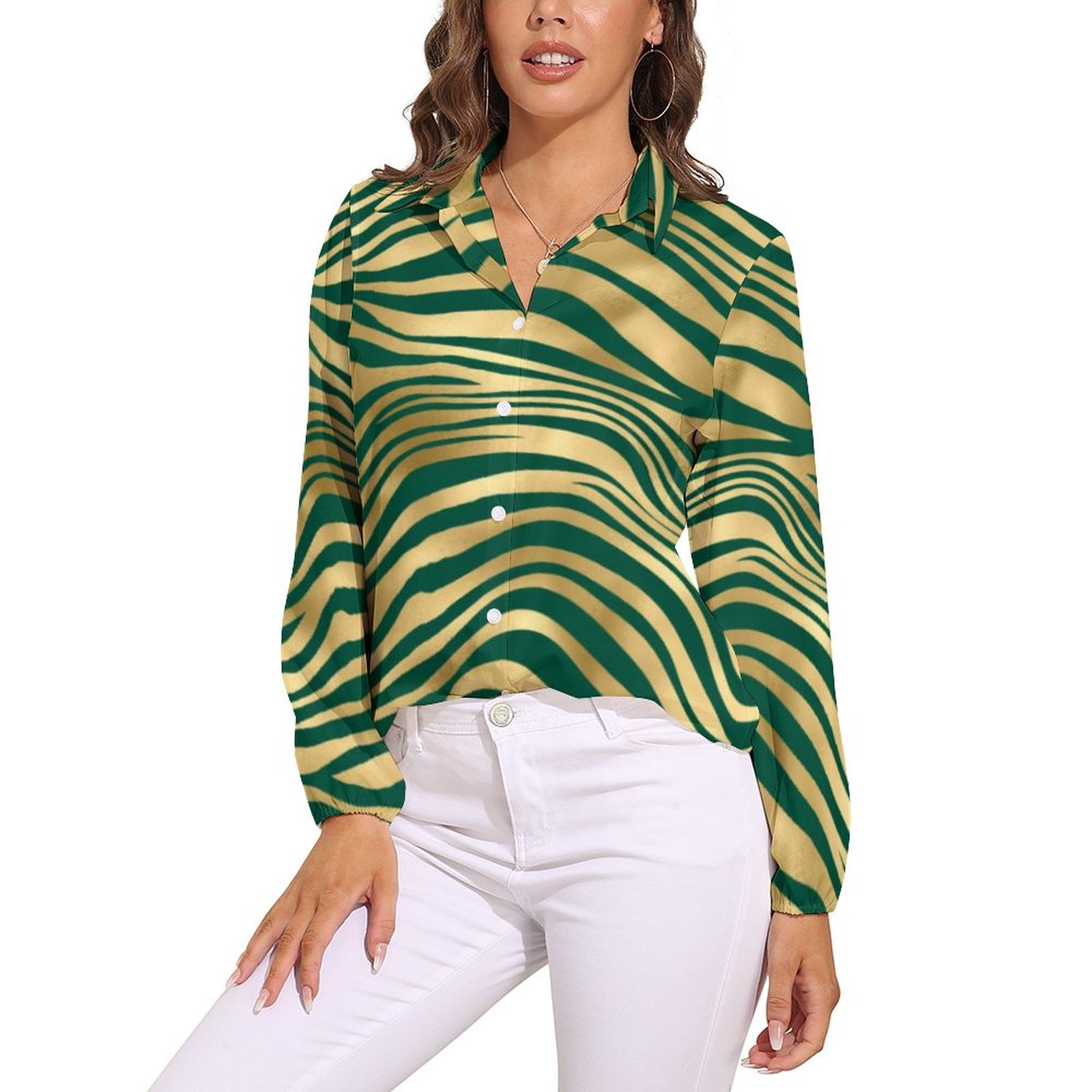 Zebra Print Blouse Long-Sleeve Animal Stripes Retro Blouses Female ...