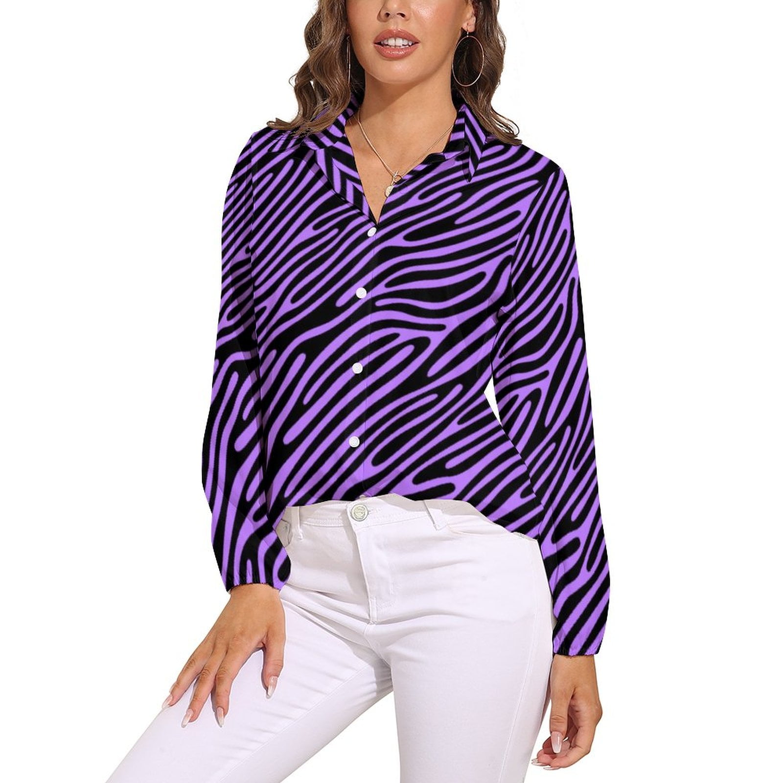 Zebra Print Blouse Long-Sleeve Animal Stripes Retro Blouses Female ...