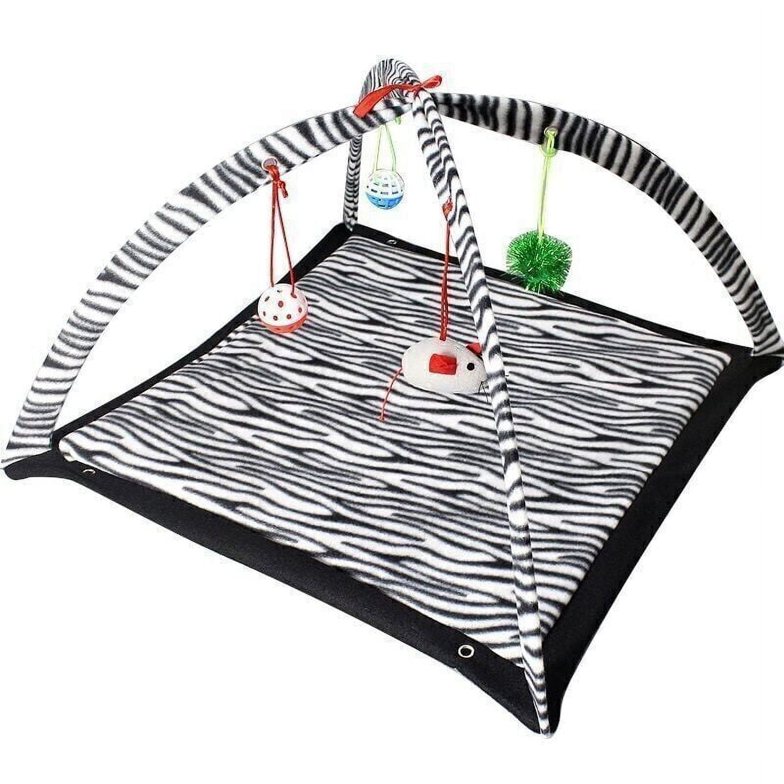 Zebra Print Cat Play Tent with Dangle Toys Pet Interactive Kitty ...