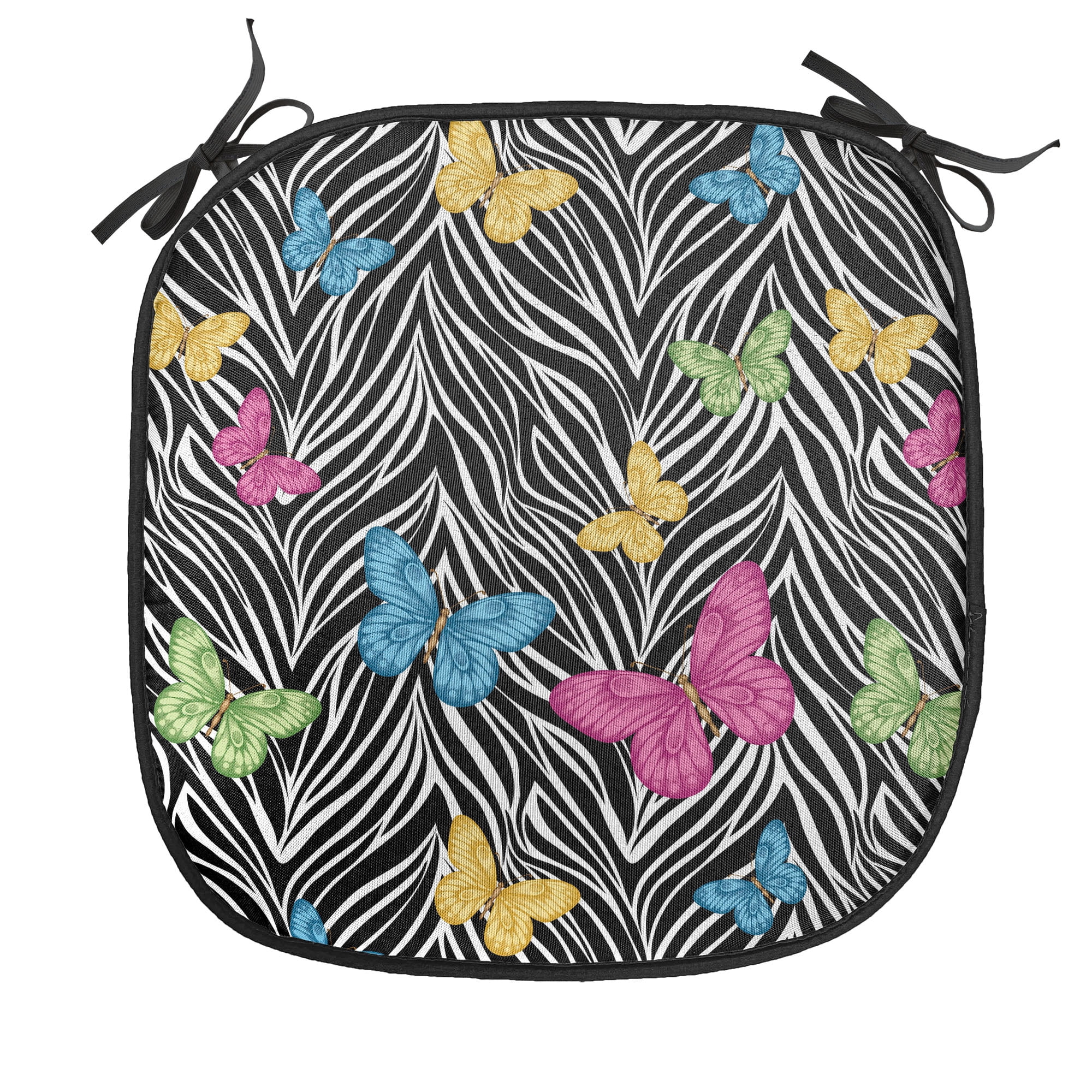 Zebra Print Chair Seating Cushion, Colorful Butterflies on Zebra ...