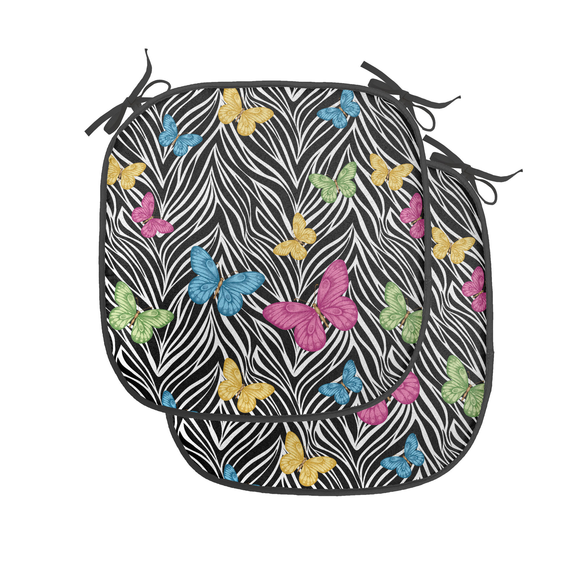 Zebra Print Chair Seating Cushion Set of 4, Colorful Butterflies on ...