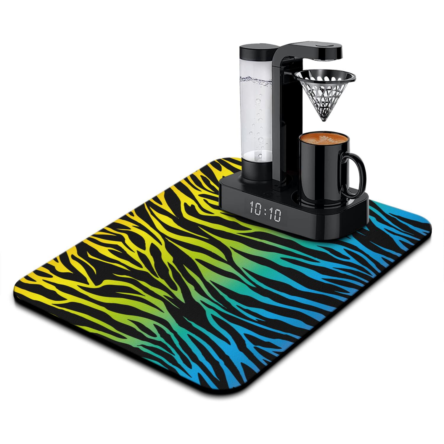 Zebra Print Coffee Maker Mat - 4-Layer Absorbent Non-Slip Drying Mat ...