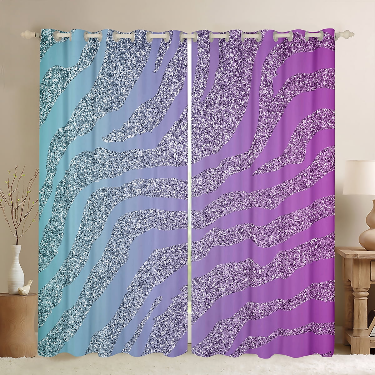 Zebra Print Curtains & Drapes Blue Purple Gradient 30%-50% Blackout ...