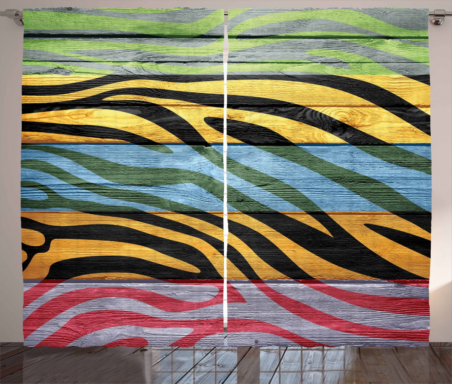 Ambesonne Zebra Print Curtains 2 Panel Set, Savannah Animal Stripes ...