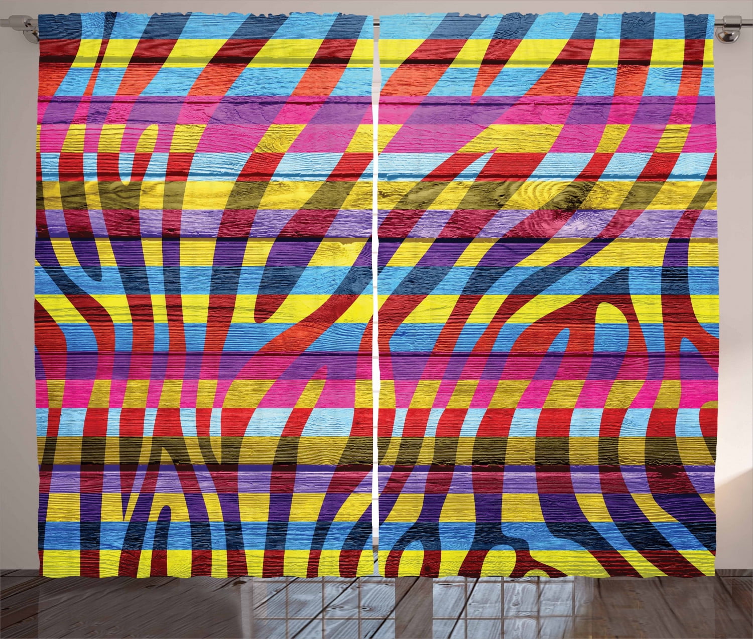 Ambesonne Zebra Print Curtains 2 Panel Set, Vibrant Curvy Lines, 108" x ...