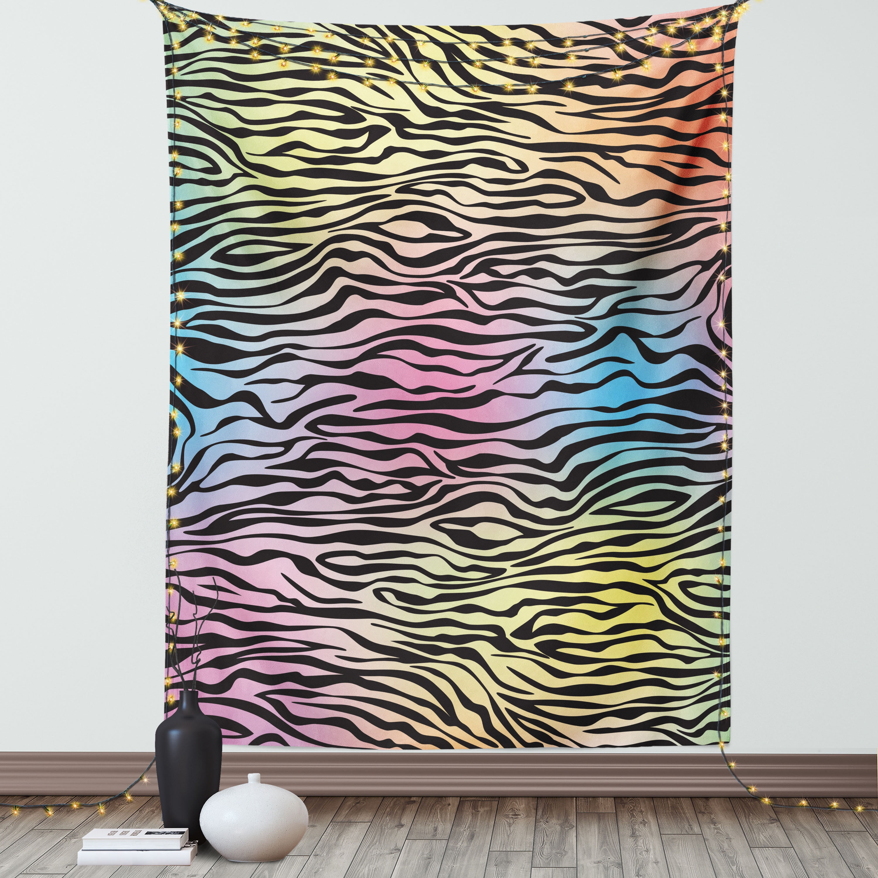 Zebra Print Decor Wall Hanging Tapestry, Colorful Zebra Pattern Wild ...