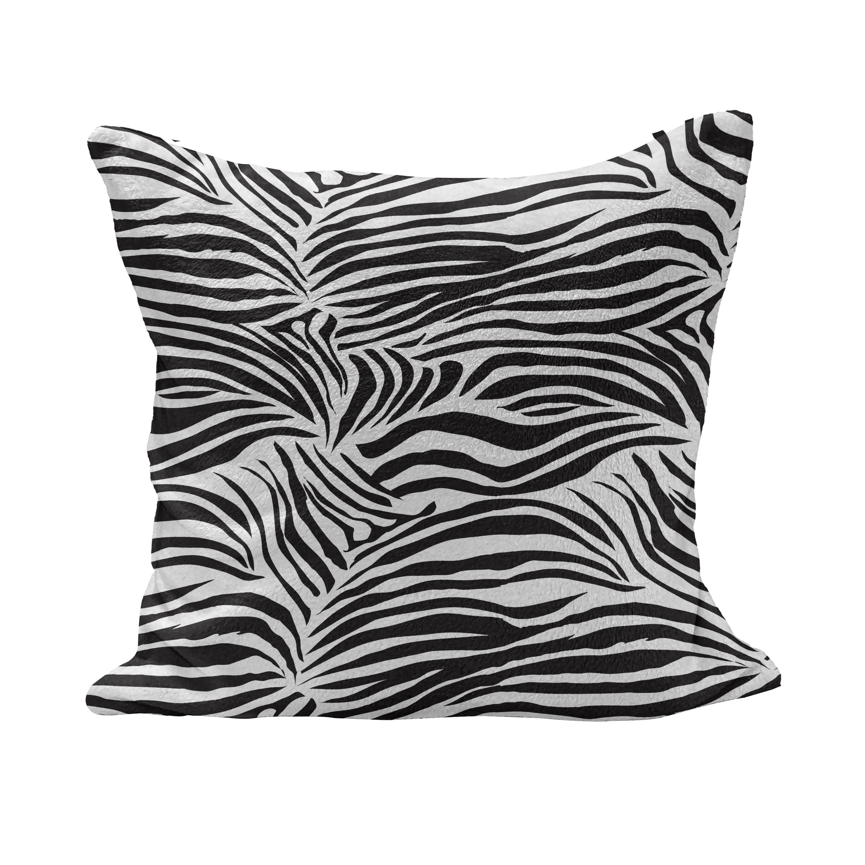 Zebra Print Fluffy Throw Pillow Cushion Cover, Striped Zebra Animal ...