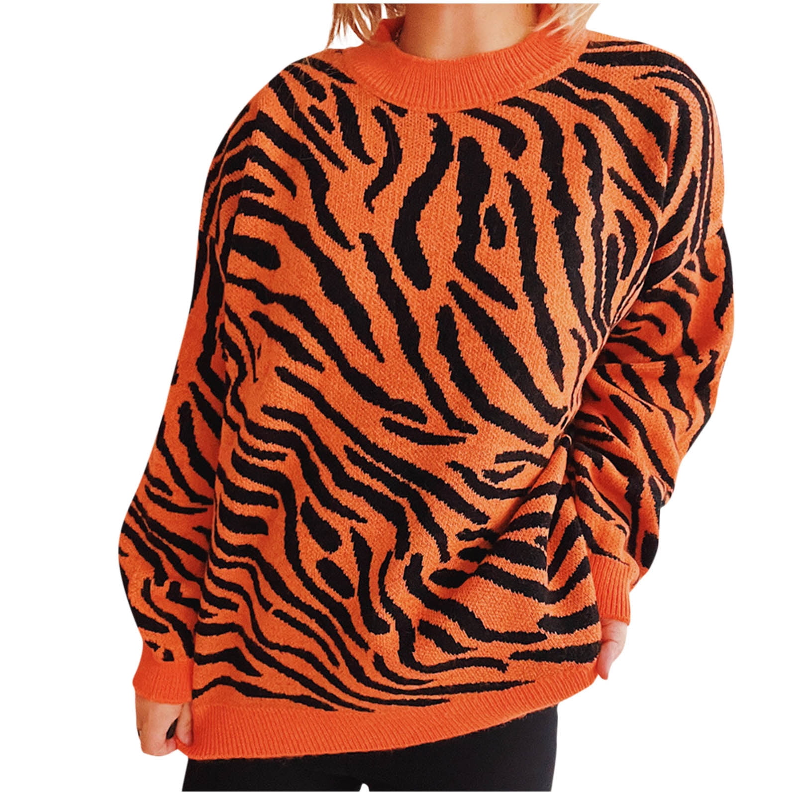 Zebra Print Funny Oversized Sweaters for Women 2024 Mock Neck Casual ...