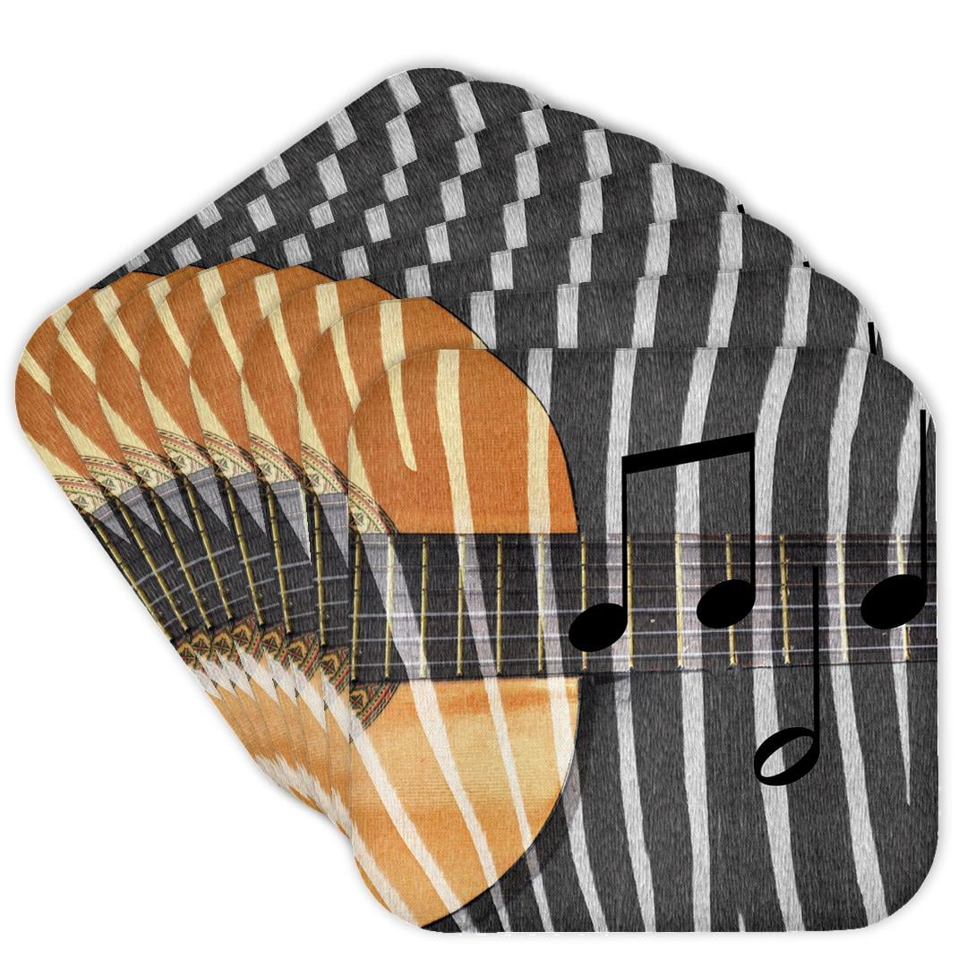 3dRose, Zebra Print Guitar with Notes - Fun Musical Art, Set of 8 ...