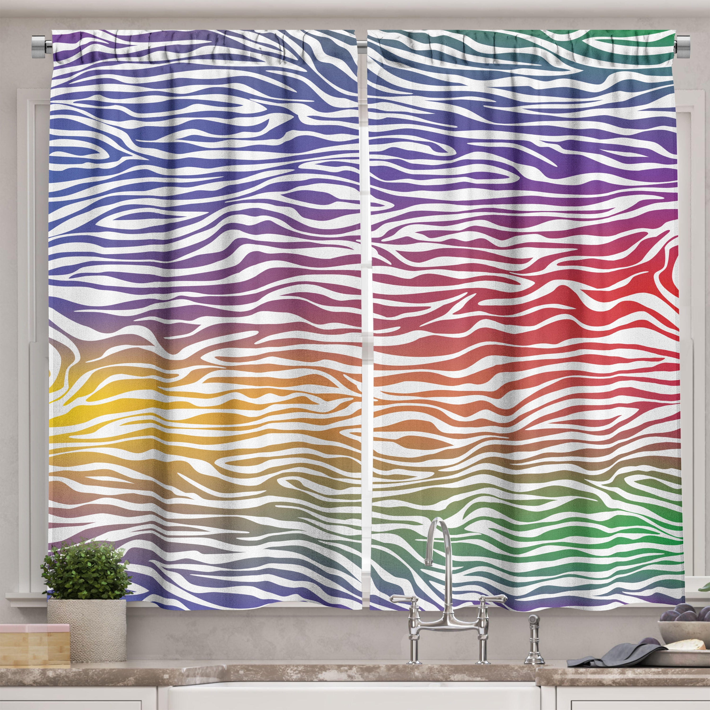 Zebra Print Kitchen Curtains, Abstract Zebra Skin Pattern Geometric ...