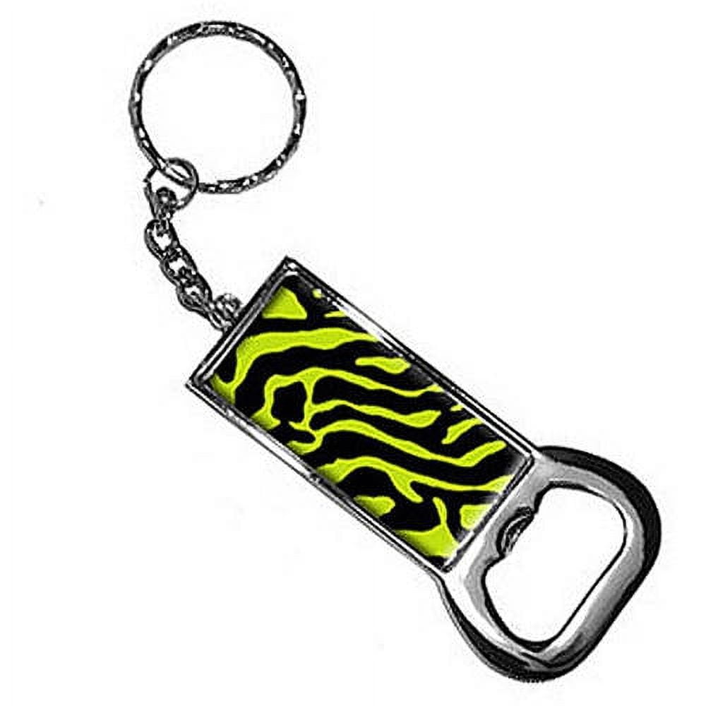Zebra Print Lime Green Keychain Key Chain Ring Bottle Bottlecap Opener ...