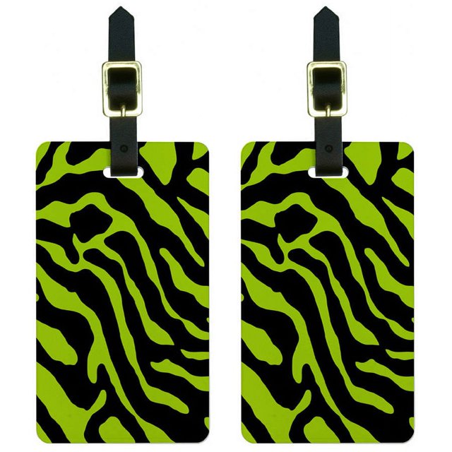 Zebra Print Lime Green Luggage Tags Suitcase Carry-On ID, Set of 2 ...