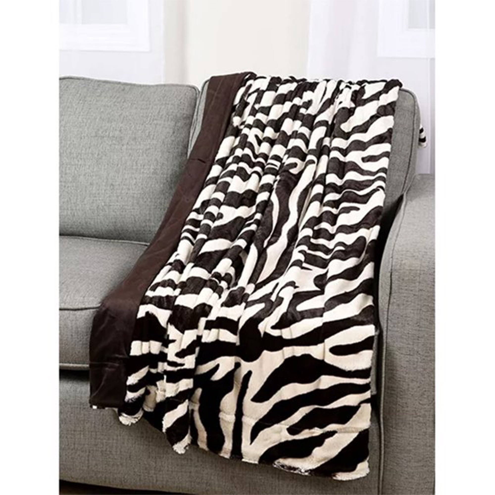 Zebra Print Plush Faux Fur Micromink Soft Throw Reversible Adults Cover ...