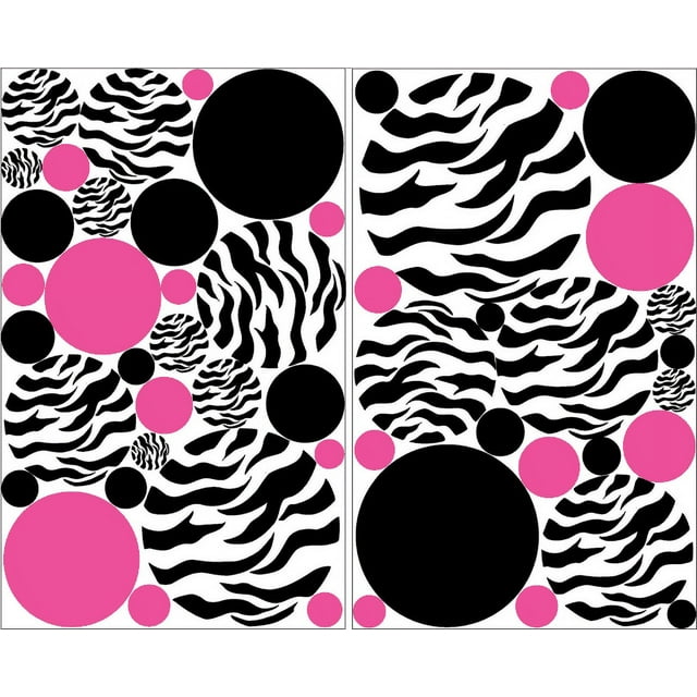 Zebra Print Polka Dot Wall Decals with Hot Pink and Black Dots Wall ...