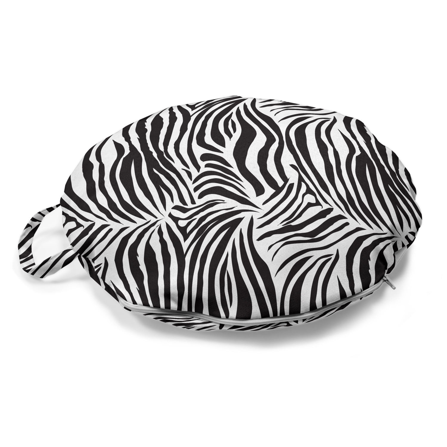 Zebra Print Round Floor Cushion with Handle, Striped Zebra Animal Print ...