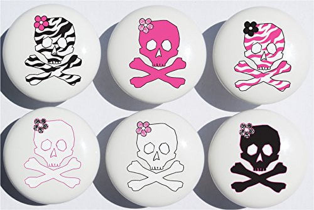 Zebra Print Skull Drawer Pulls / Ceramic Skulls Drawer Knobs, Set of 6 ...