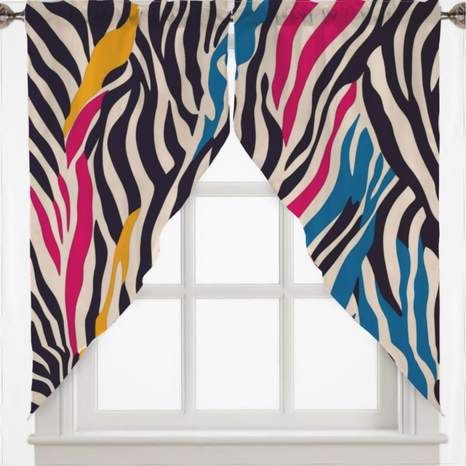Zebra Print Swag Valances For Windows 2 Pack For Kitchen Living Room ...