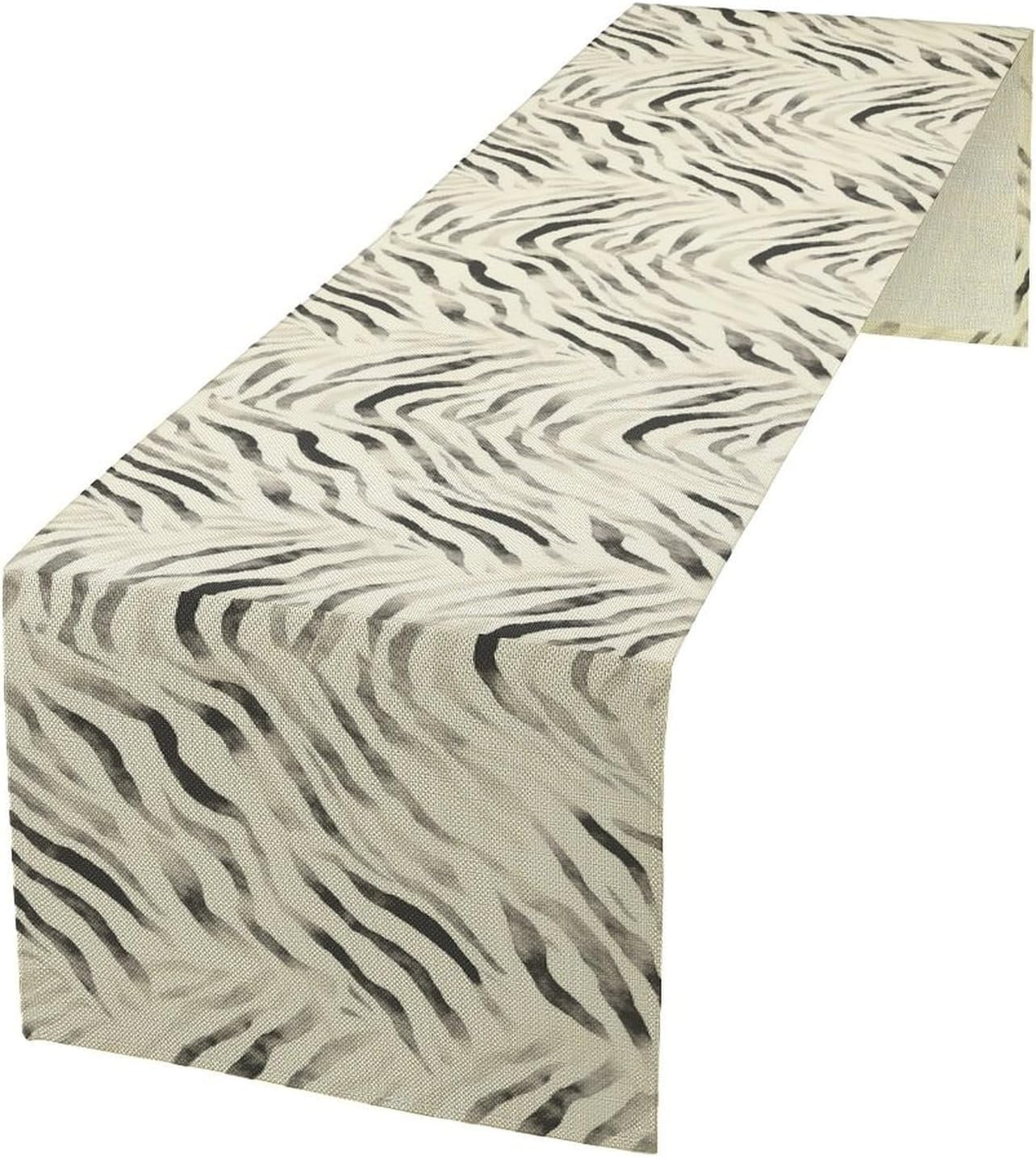 Zebra Print Table Runner,Wildlife Animals Zebra Fur Black White Print ...