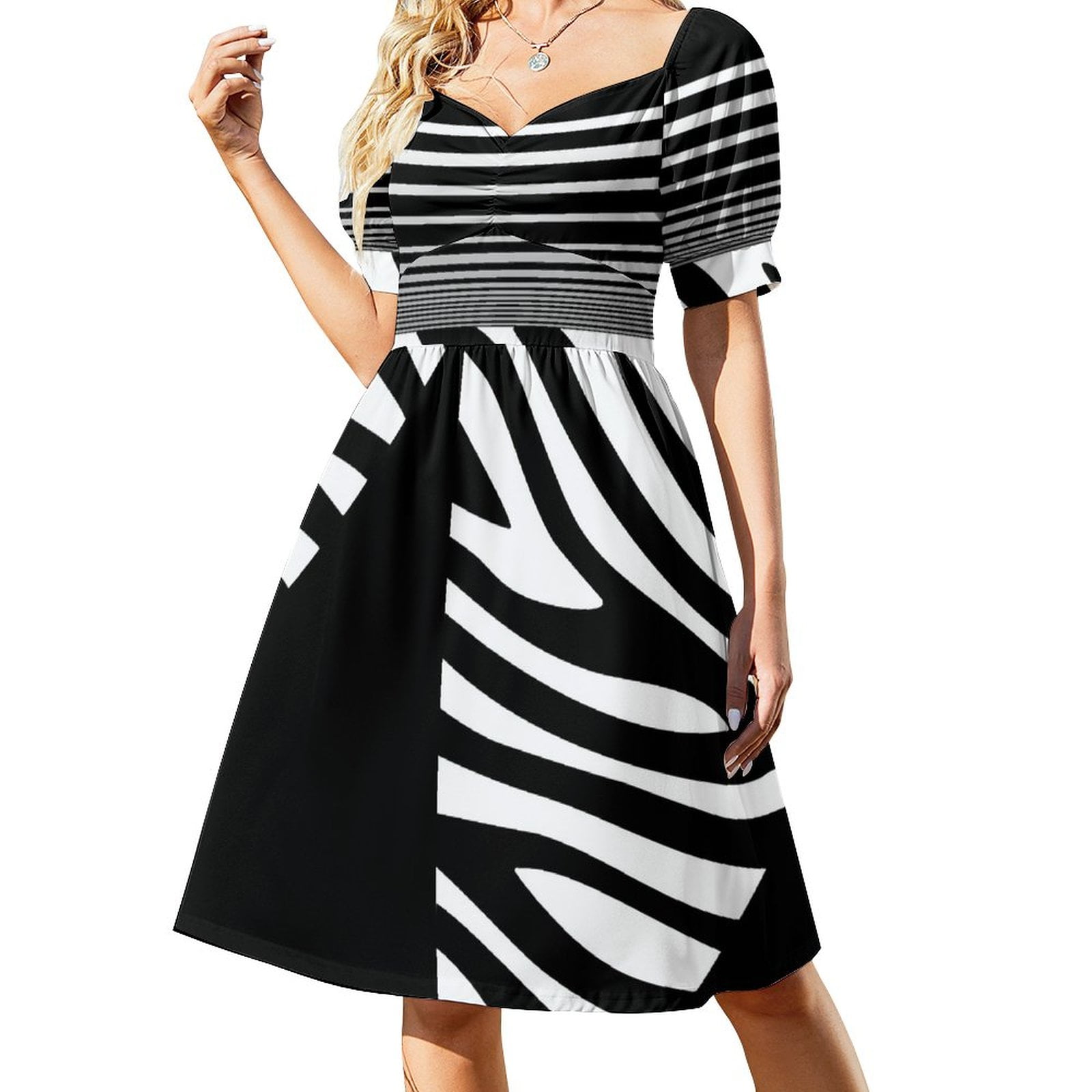 Zebra Print and Pin Stripes Animal Print Black and White Sleeveless ...