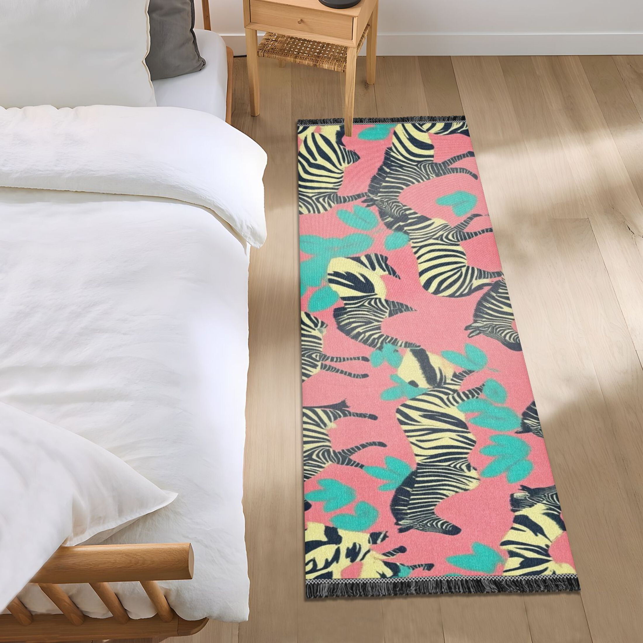 Zebra Print on Pink Background Bedroom Runner Rug 2'x 6' Non Slip ...