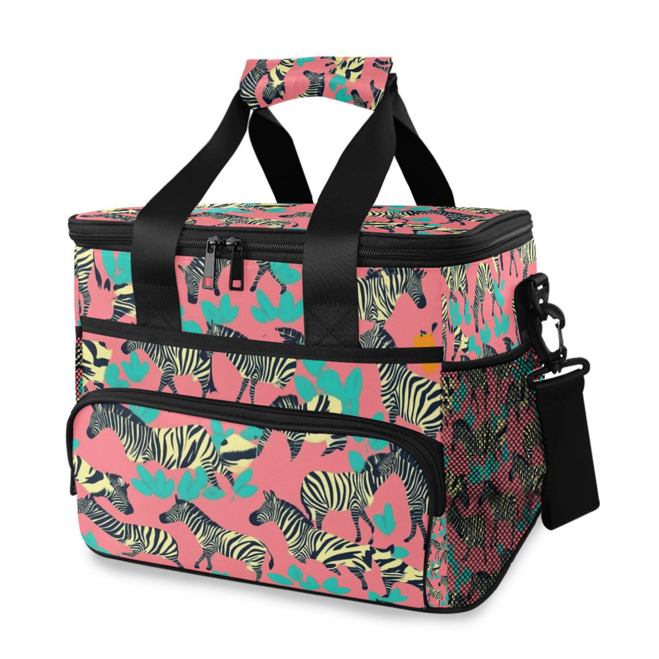 Zebra Print on Pink Background Insulated Lunch Bag 15L Cooler Box for ...