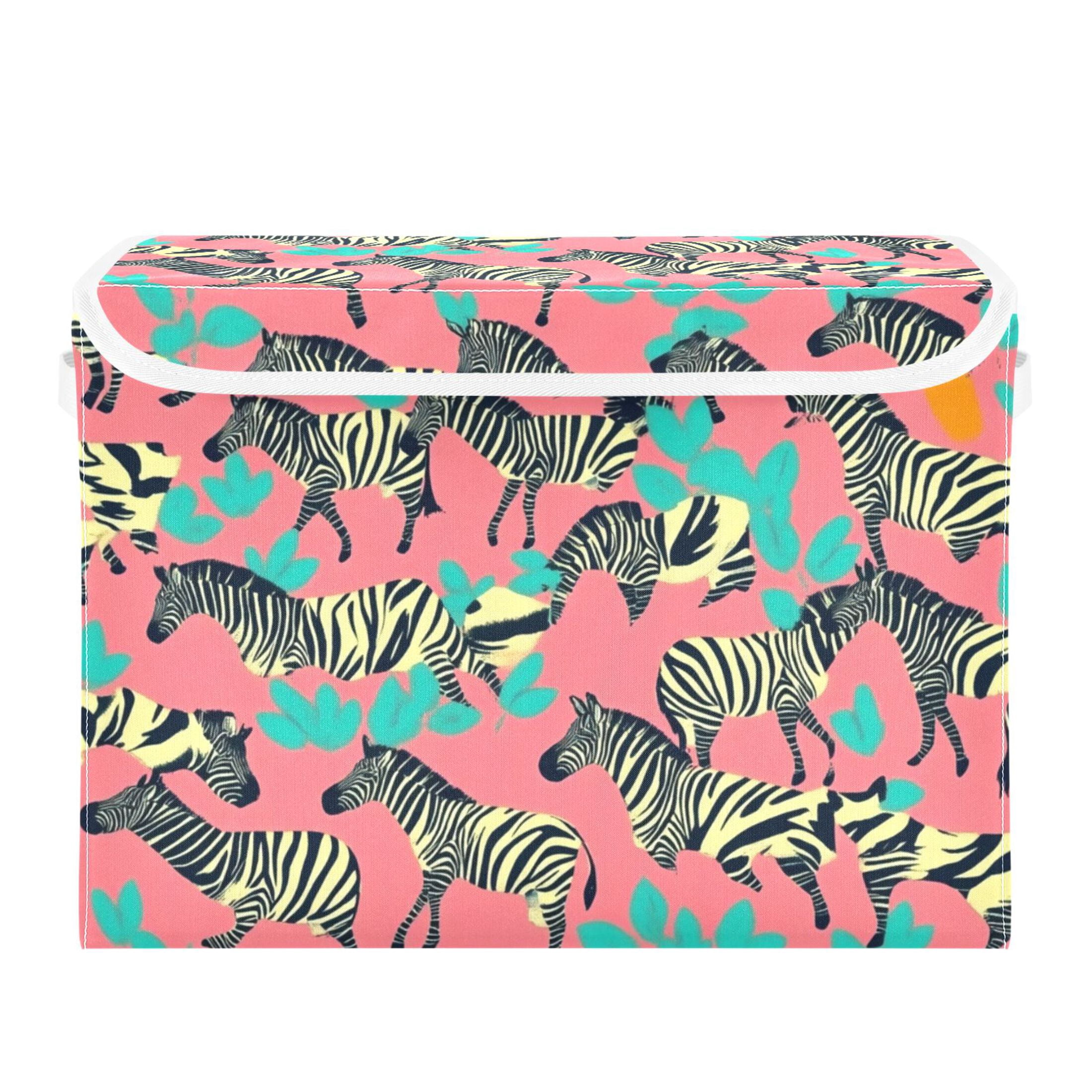 Zebra Print on Pink Background Large Storage Bins with Linen ...