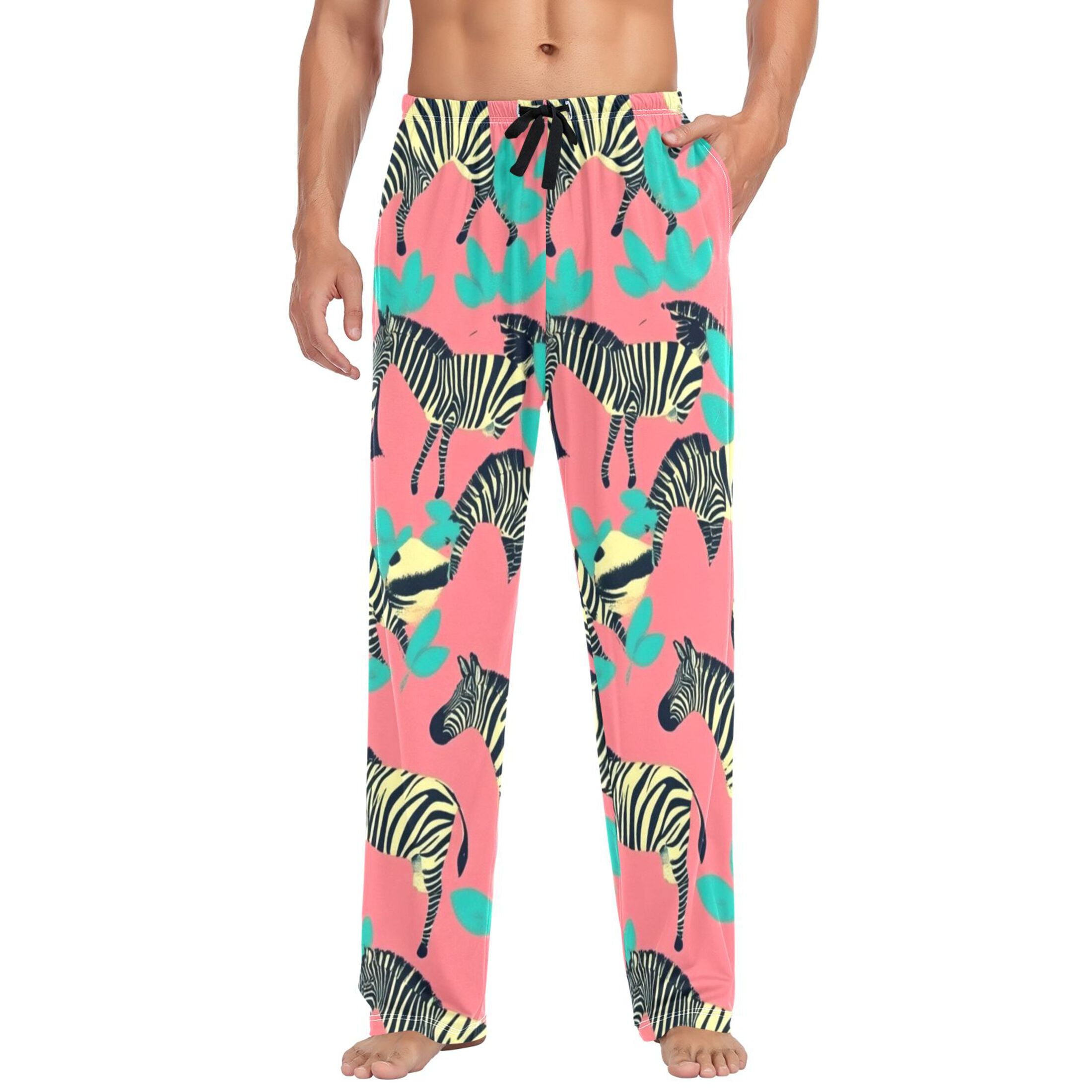 Zebra Print on Pink Background Mens Cotton Pajama Pant Sleep and Lounge ...
