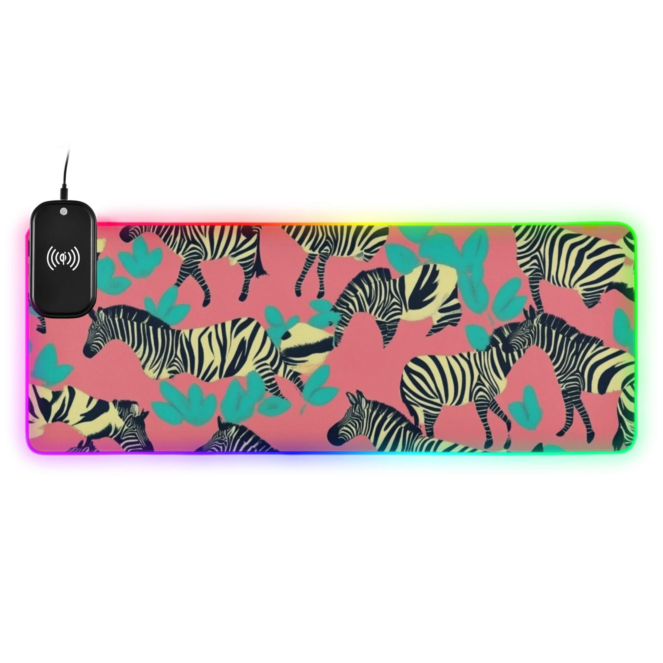 Zebra Print on Pink Background Wireless Charging RGB Gaming Mouse Pad ...
