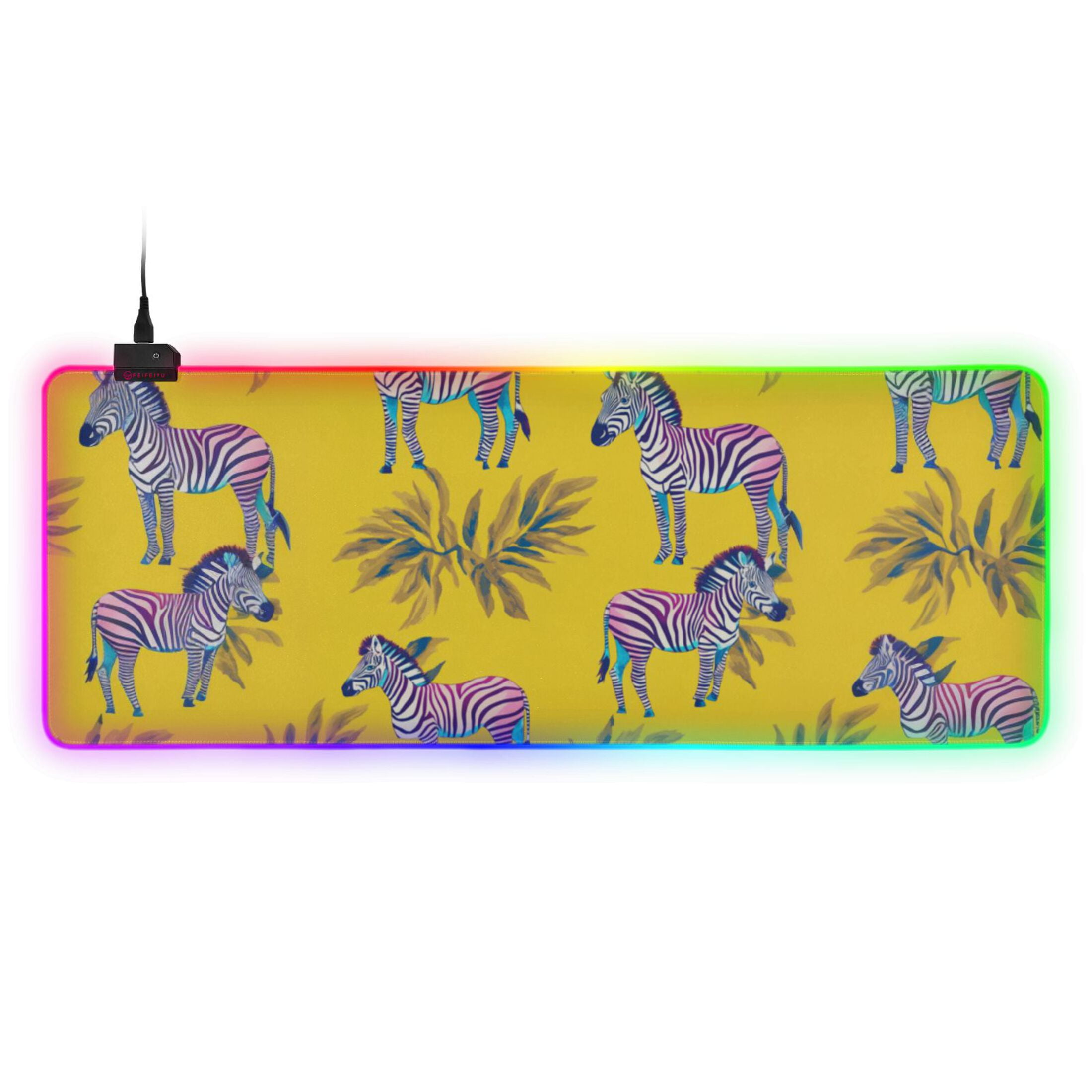 Zebra Print on Yellow RGB Gaming Mouse Pad Large Keyboard Mat Rubber ...
