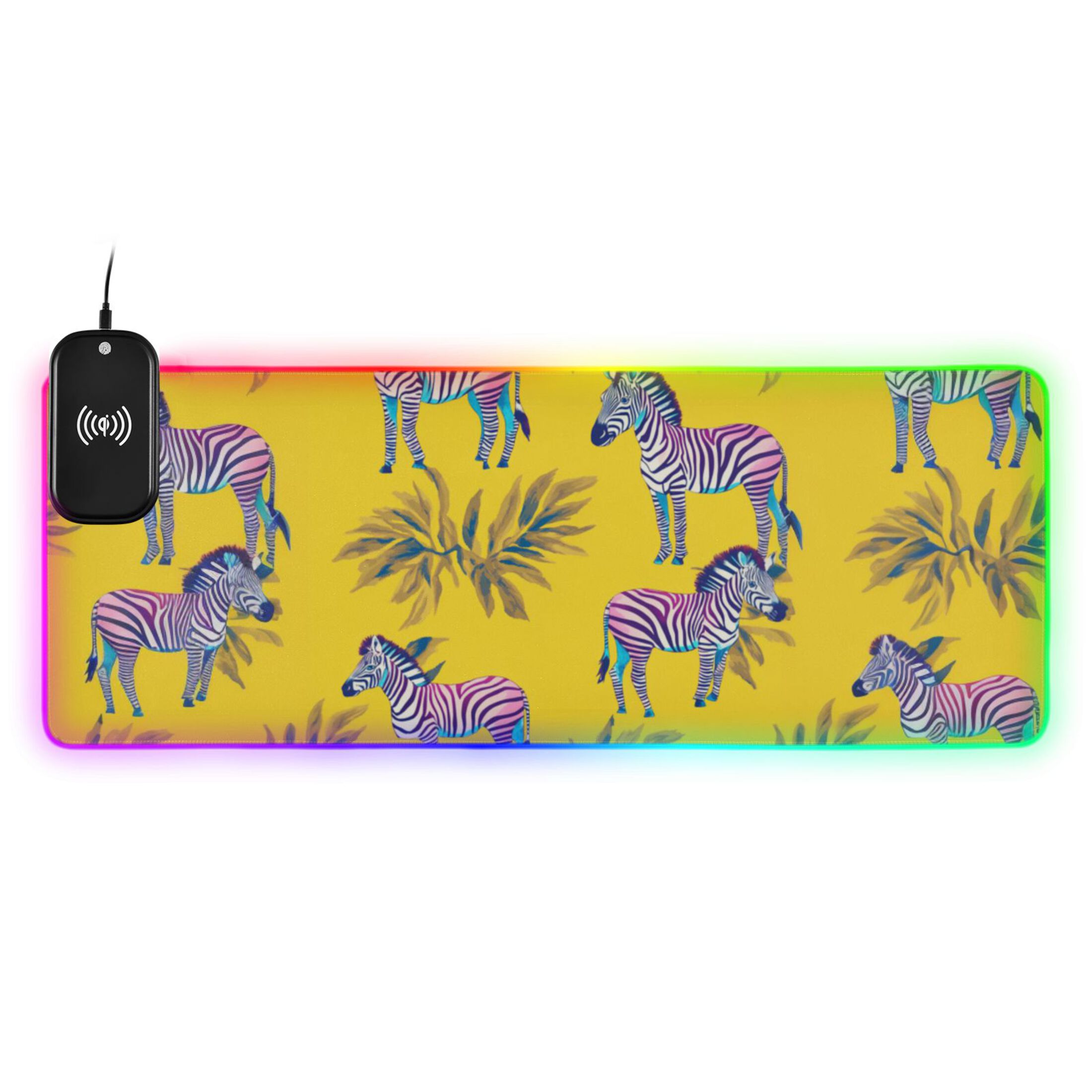 Zebra Print on Yellow Wireless Charging RGB Gaming Mouse Pad Large ...