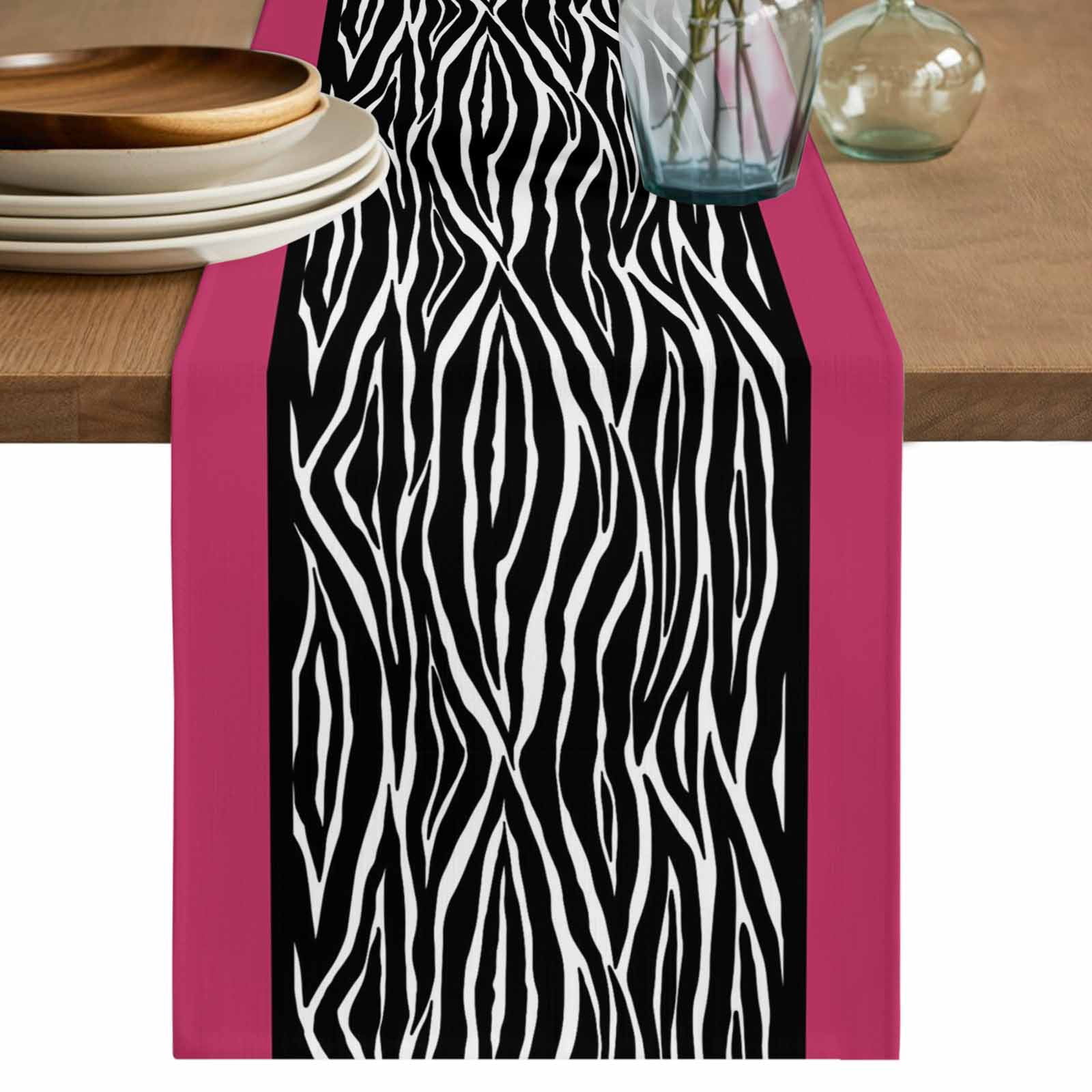 Zebra Printed Table Runner 108 Inches, Modern Geometric Balck White ...