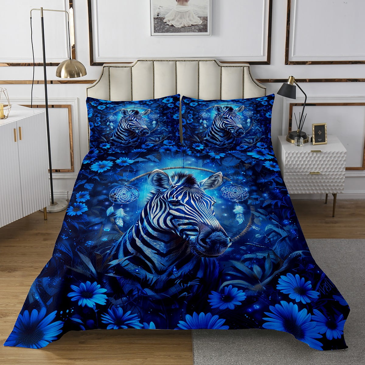 Zebra Quilt Set Dream Catchers Bedspread Set Queen,Boho Floral Daisy ...