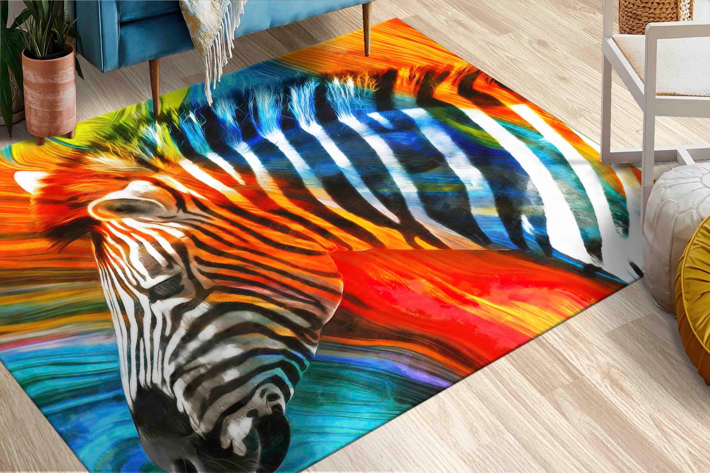 Zebra Rug, 3D Printed Rugs, Colorful Rugs, Animal Rug, Entry Rug, Home ...