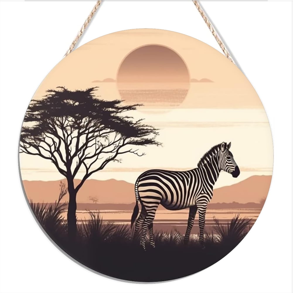 Zebra Rustic Round Hanging Wood Sign, Nostalgic Welcome Sign Wooden ...