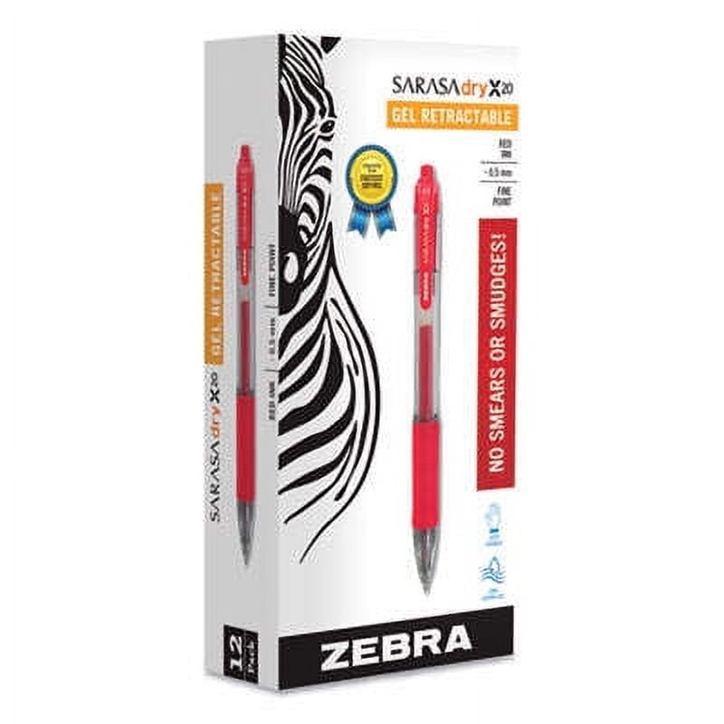 Zebra Sarasa Dry Gel X20 Gel Pen, Retractable, Fine 0.5 mm, Red Ink ...