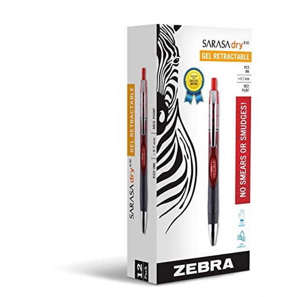 Zebra Sarasa Dry X30 Retractable Gel Ink Pens, Medium Point 0.7mm, Red ...