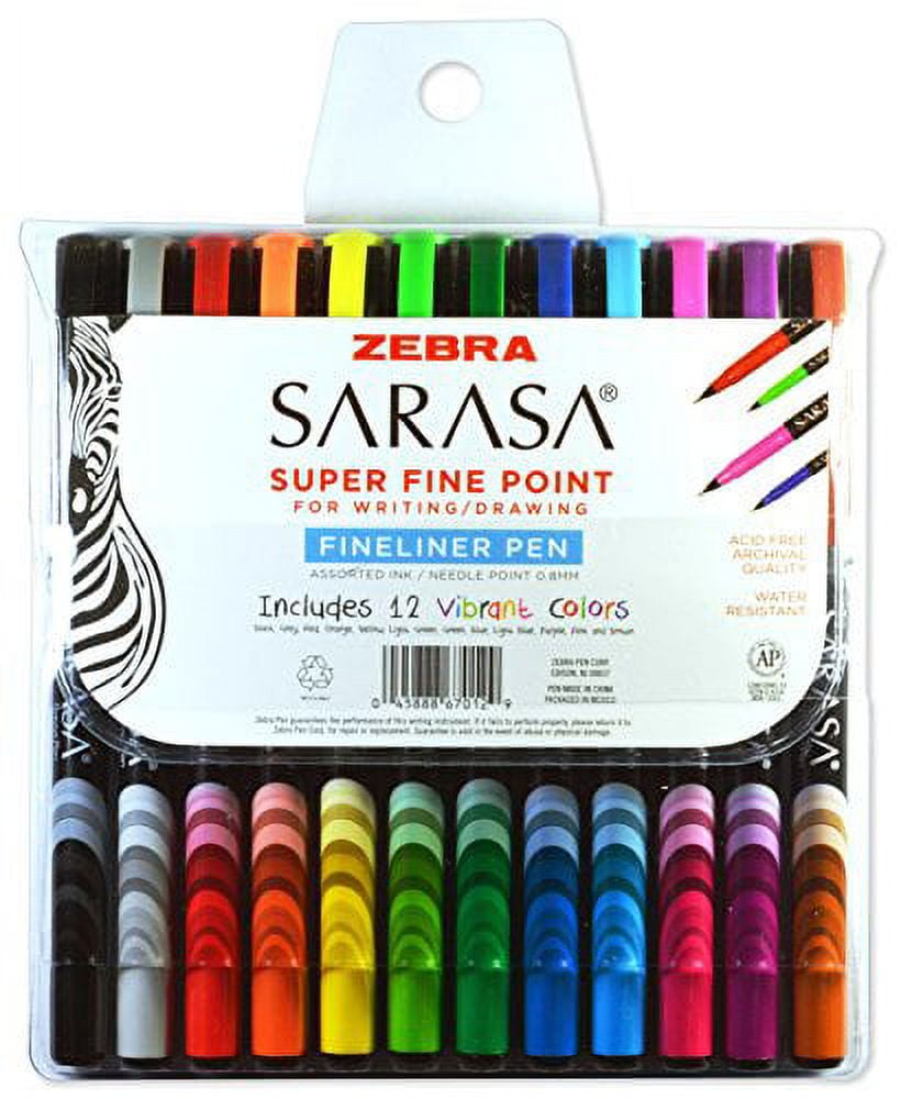 Zebra Sarasa Fineliner Pen, 0.8mm, Assorted, 12-Count - Walmart.com
