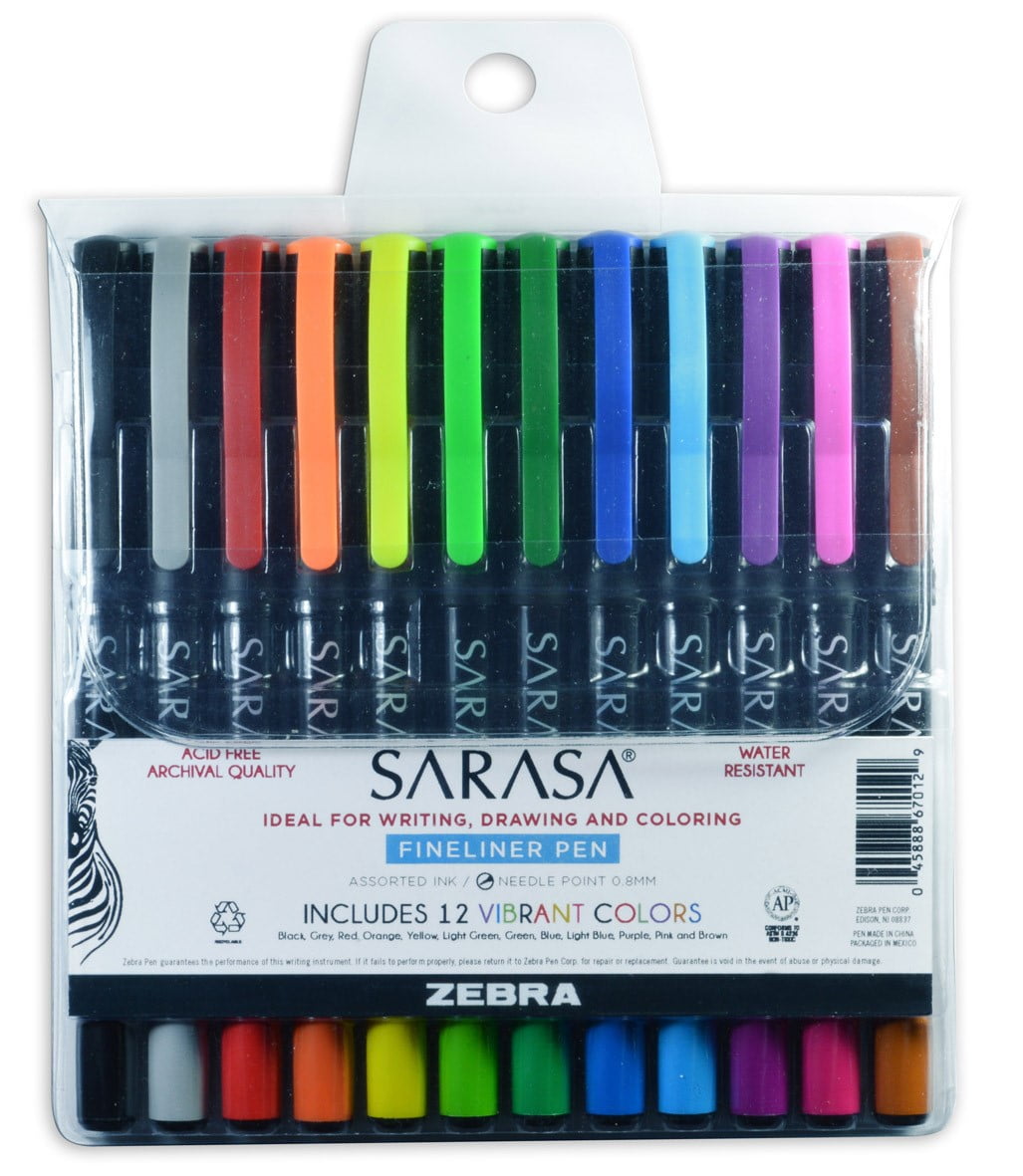 Zebra Pen Sarasa Fineliner pen, 0.8mm, assorted ink colors, 12-pack ...