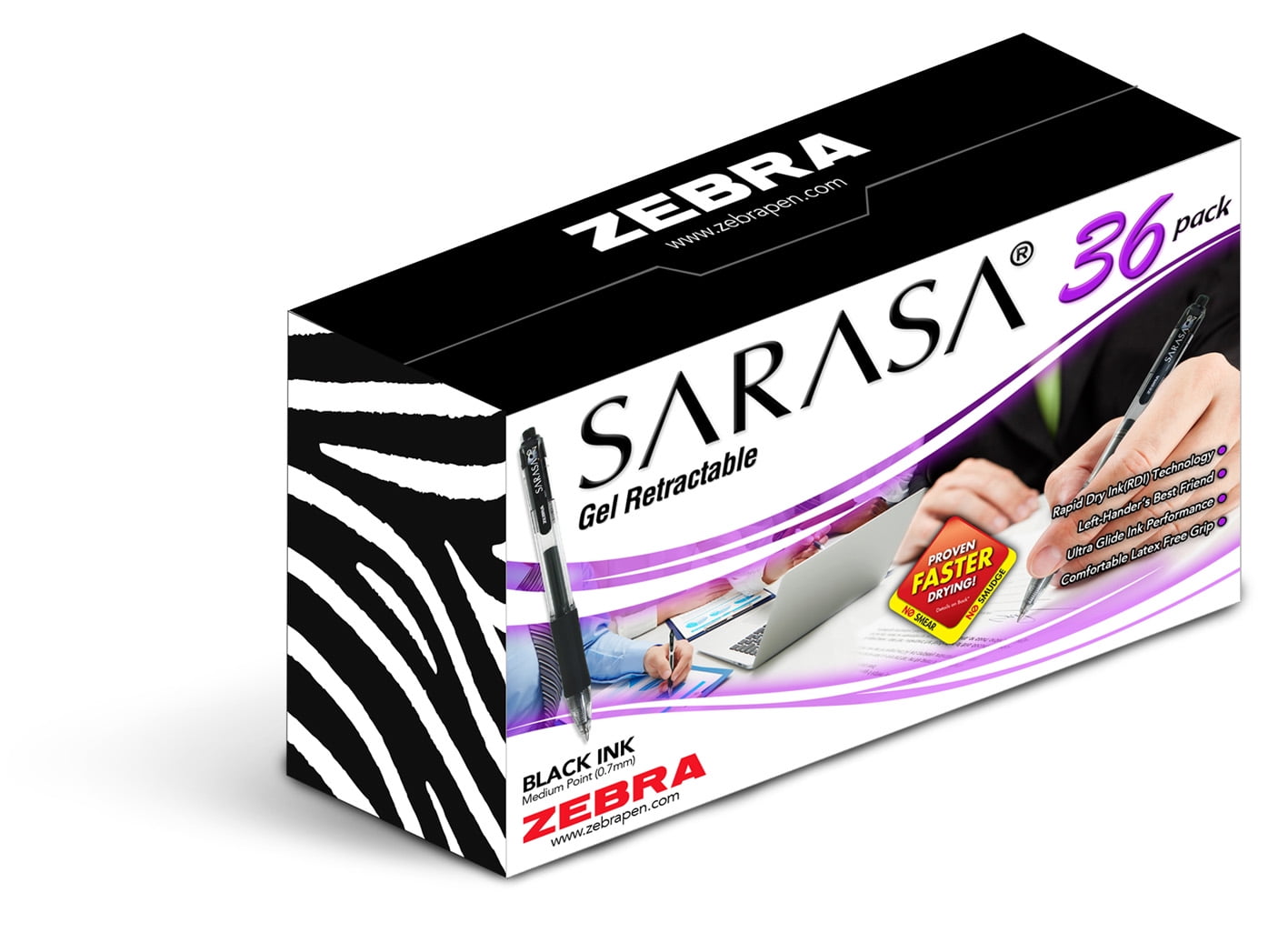 Zebra Sarasa Retractable Gel Ink Pens, Medium Point 0.7mm, Black Rapid ...
