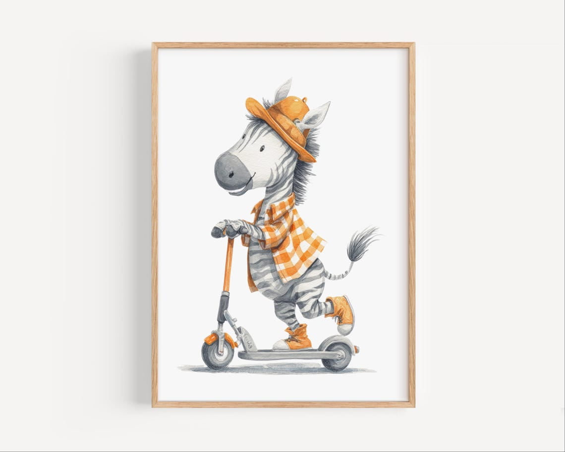 Zebra Scooter Art Poster, Animal Poster, Room Decor, Unframed Poster ...