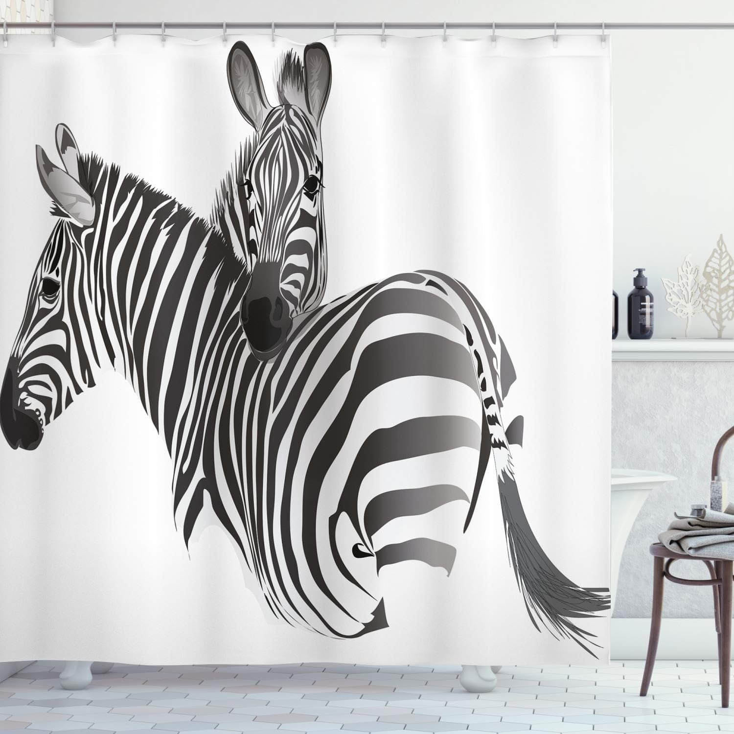 Zebra Shower Curtain, Exotic Animals Couple Savannah Theme Jungle Fauna ...