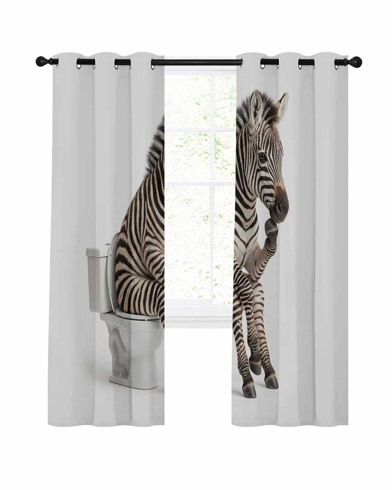 Zebra Sitting on The Toilet Thinking Blackout Curtains 72 Inch Length ...