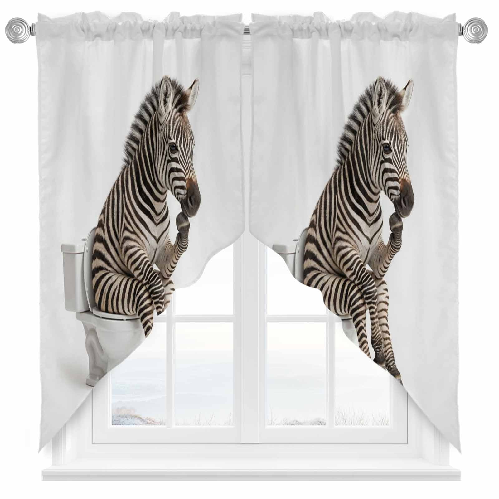 Zebra Sitting on The Toilet Thinking Swag Kitchen Curtain Valances ...