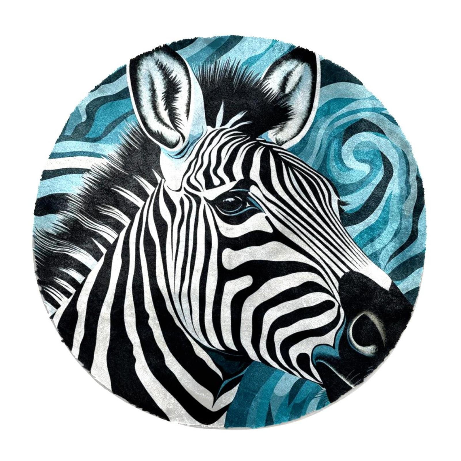 Zebra Soft Round Rug, Fluffy Furry Circle Rug for Teens Kids Baby Girls ...