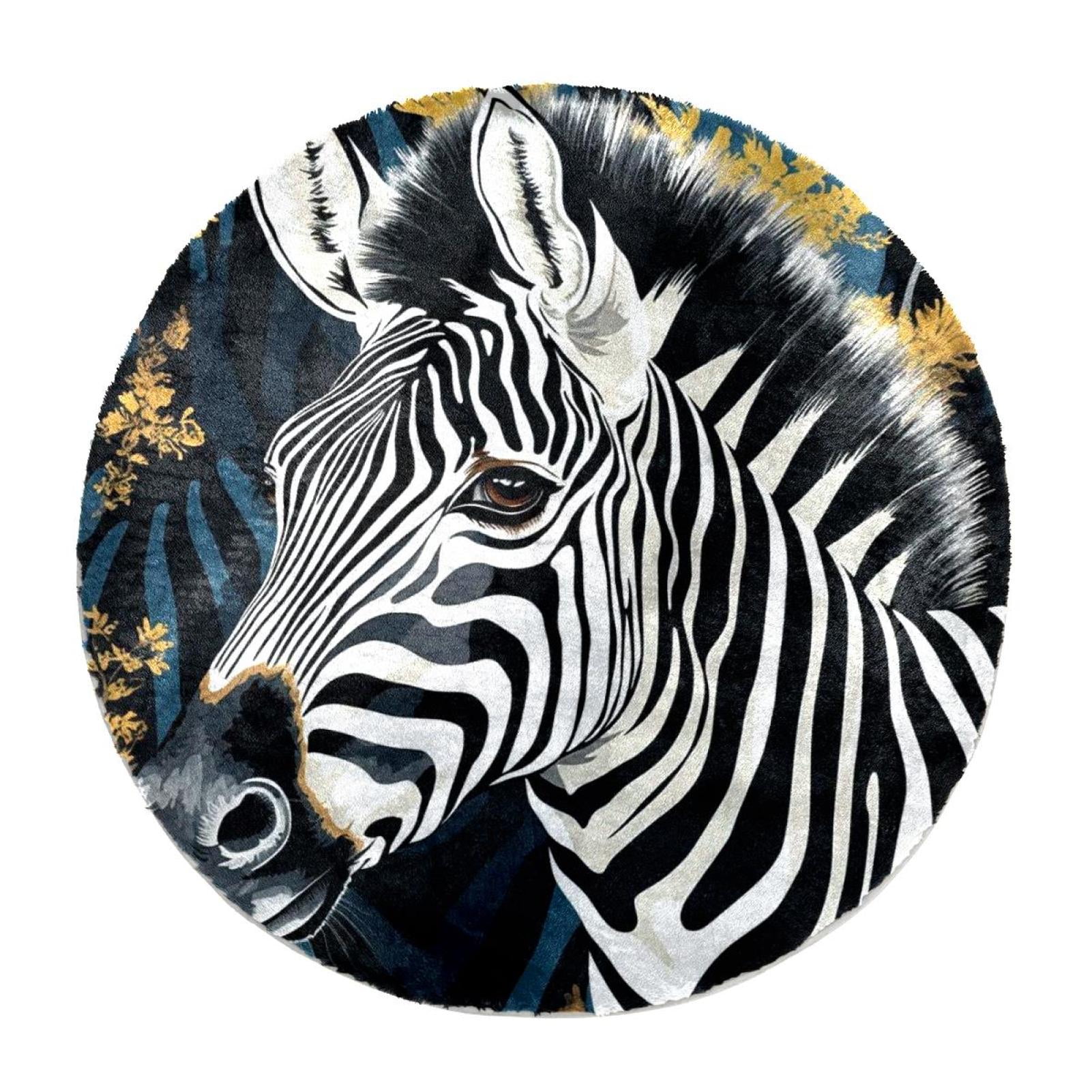Zebra Soft Round Rug, Fluffy Furry Circle Rug for Teens Kids Baby Girls ...