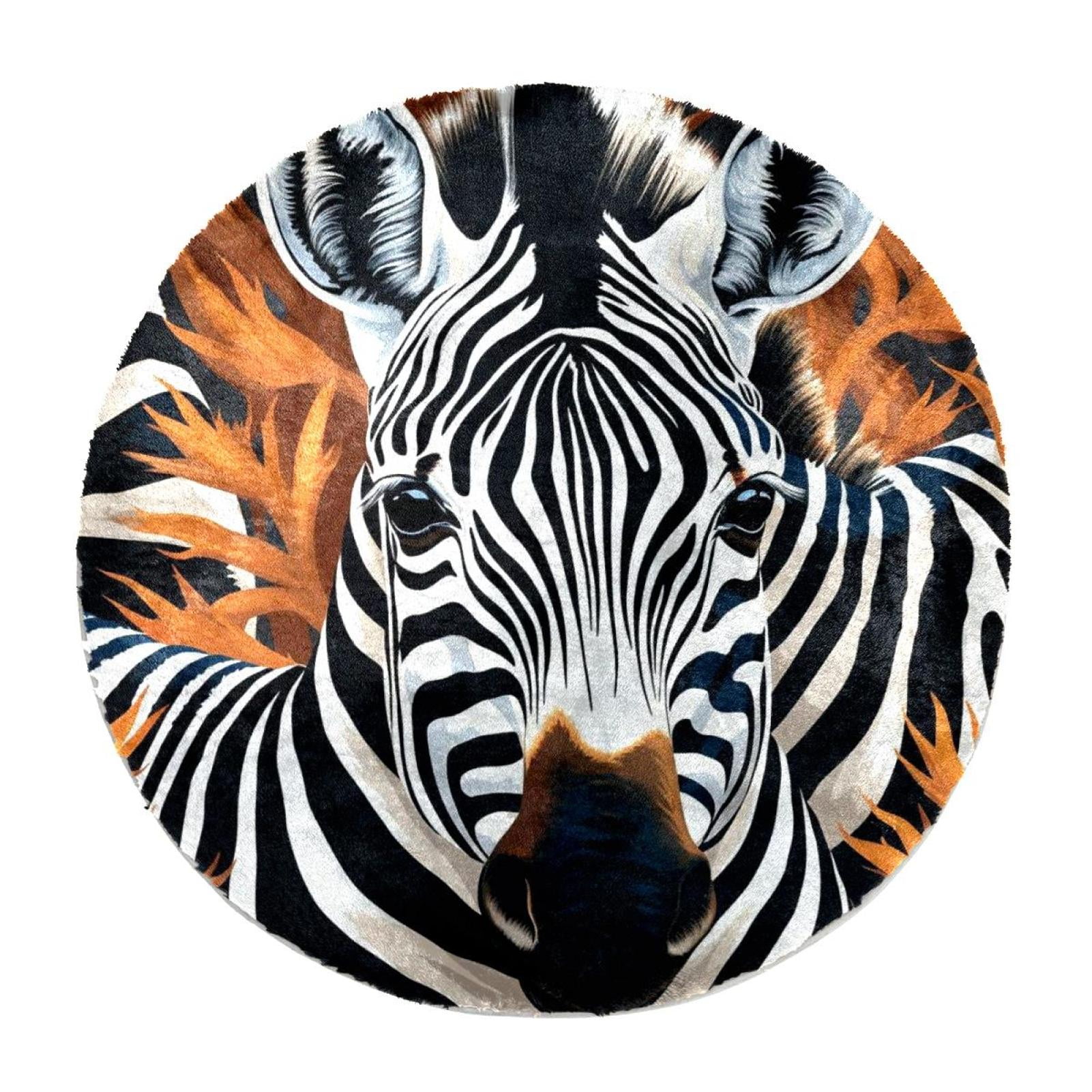 Zebra Soft Round Rug, Fluffy Furry Circle Rug for Teens Kids Baby Girls ...