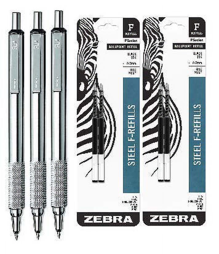 Zebra Stainless Steel Ballpoint Retractable Pen, Black Ink, 3 Pens ...